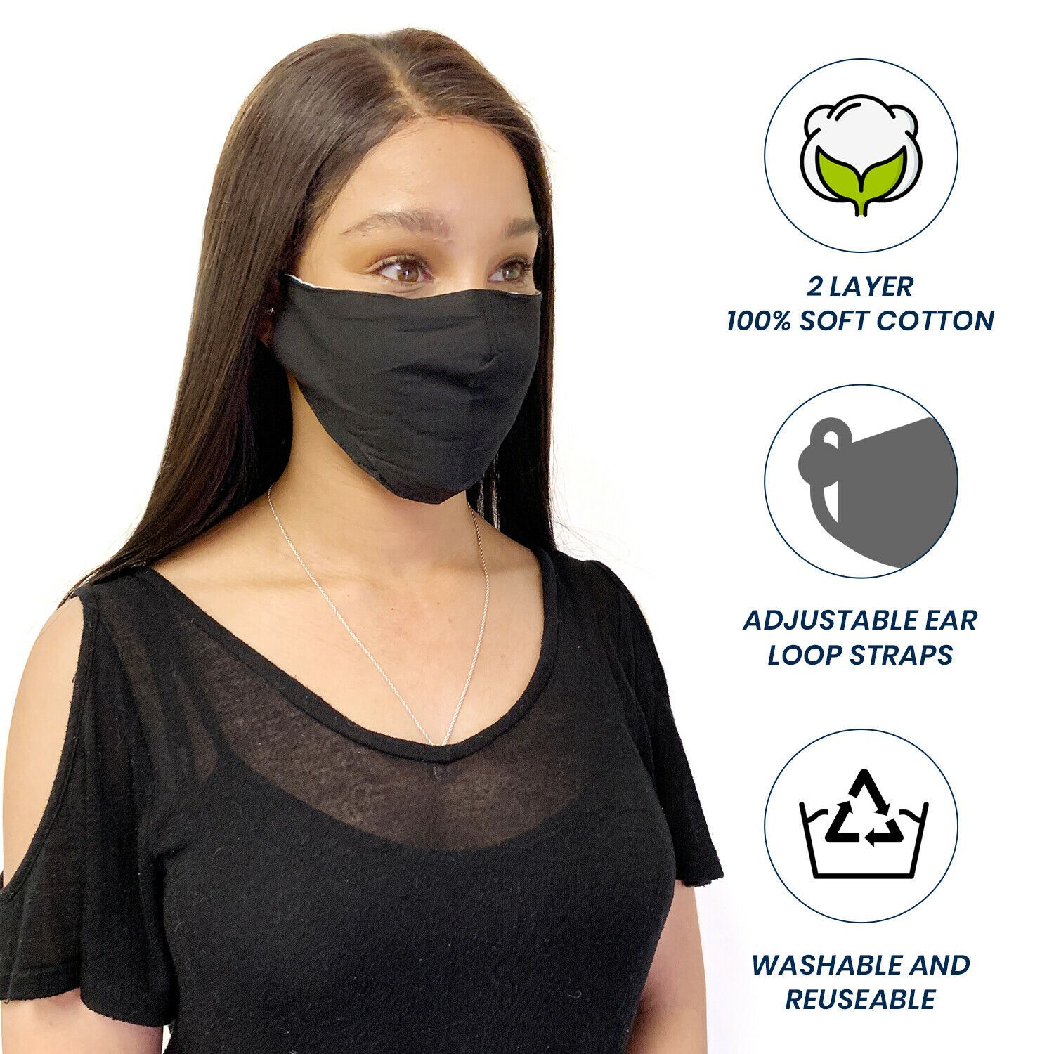 Cotton Face Mask Cloth Masks for Mouth Nose Washable Reusable Double L